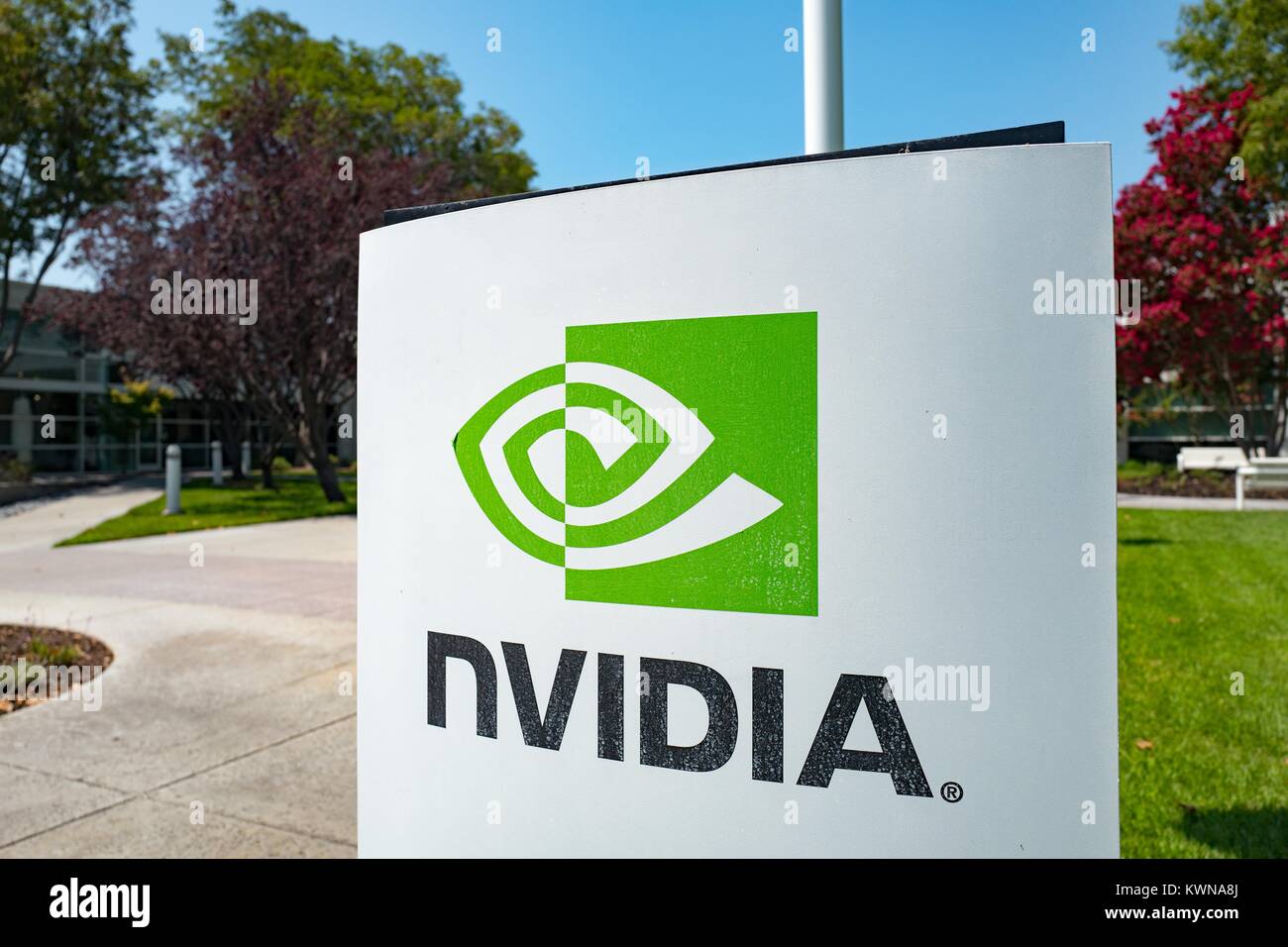 Signage with logo at the Silicon Valley headquarters of computer ...