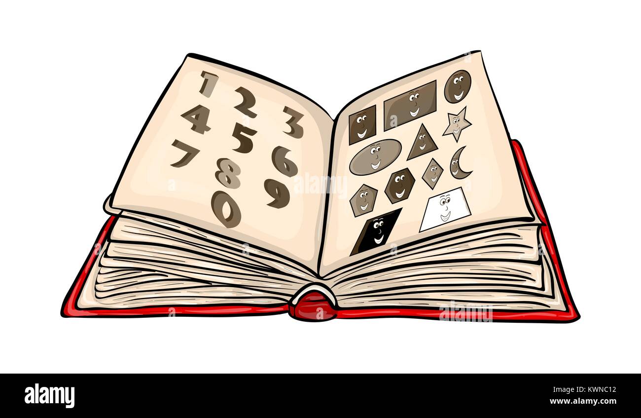 open book cartoon with numbers and shapes isolated on white background ...