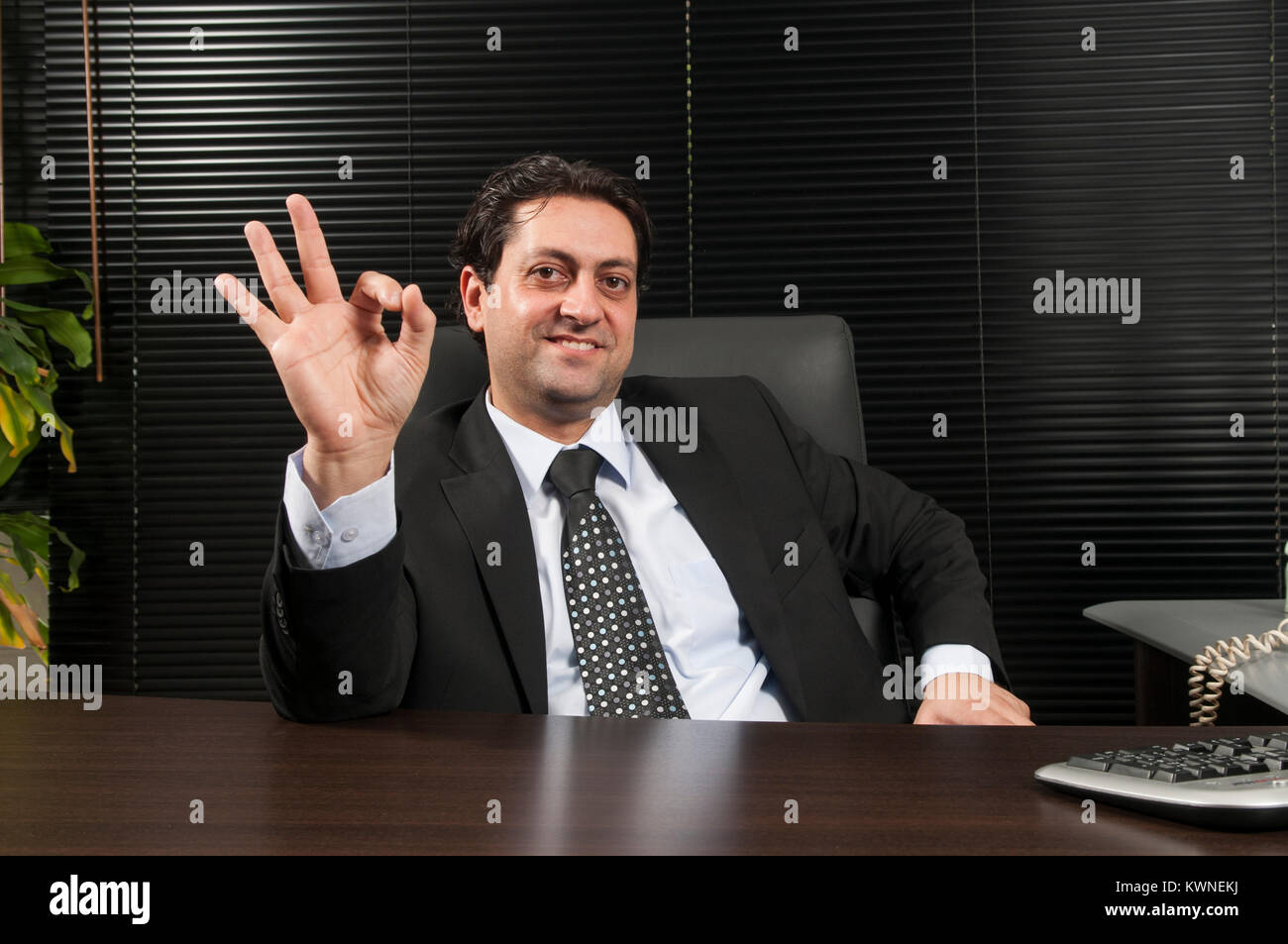 Happy businessman showing a positive hand gesture inside his office ...