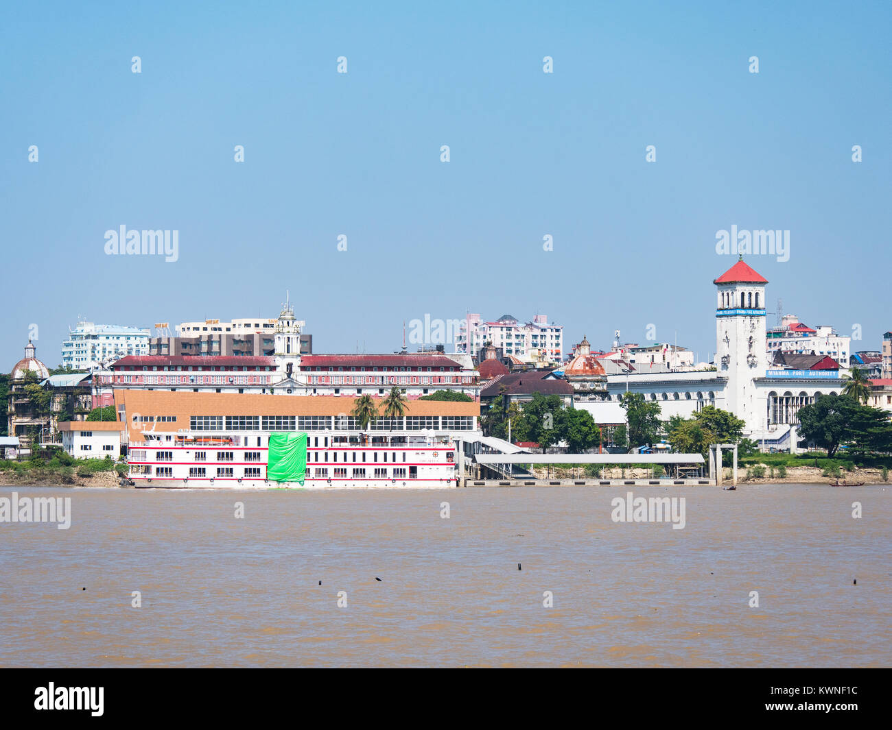 Yangon waterfront as seen across the Yangon River from Dala. The photo ...