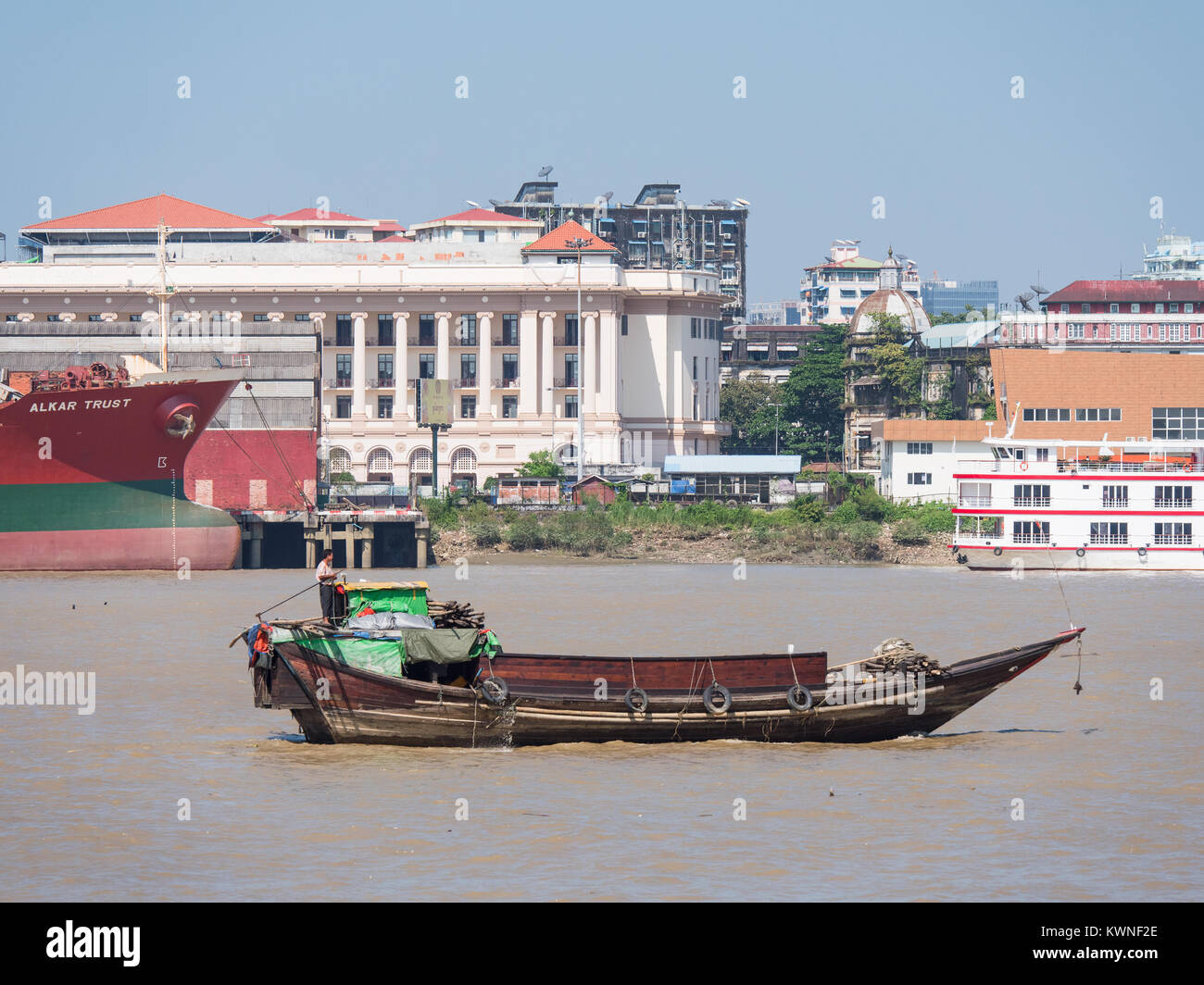 Yangon waterfront as seen across the Yangon River from Dala. The photo ...