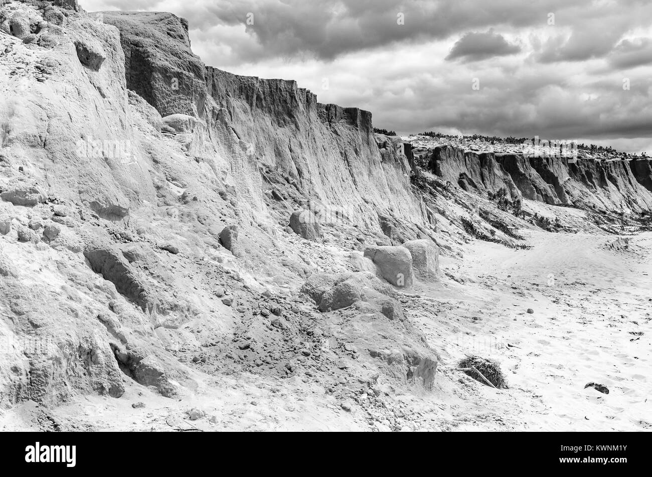 B&W photo of cliffs at the Canoa quebrada beach at the Ceara state in ...