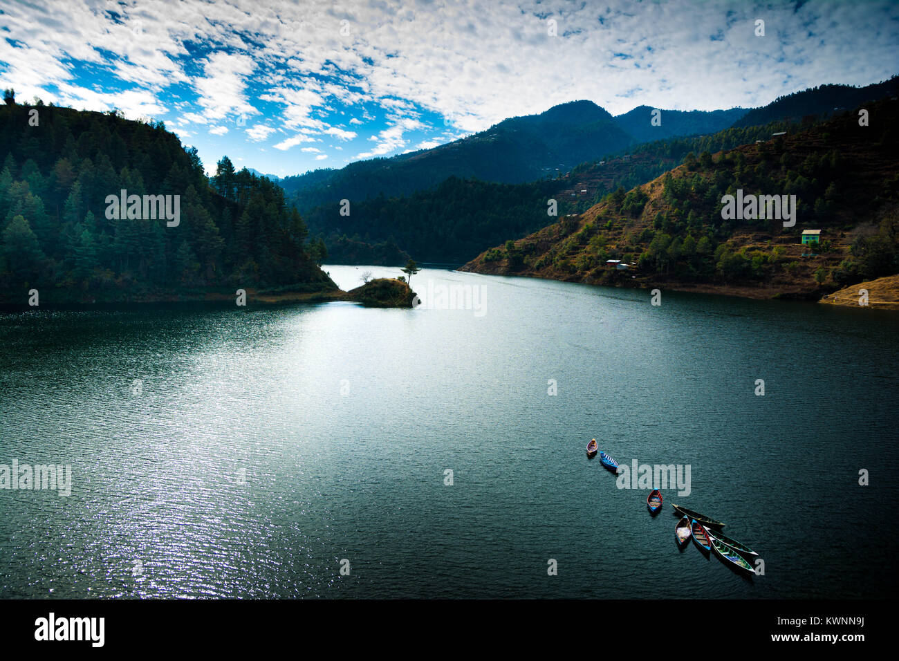 Beautiful Village Lake and Boat Stock Photo - Alamy