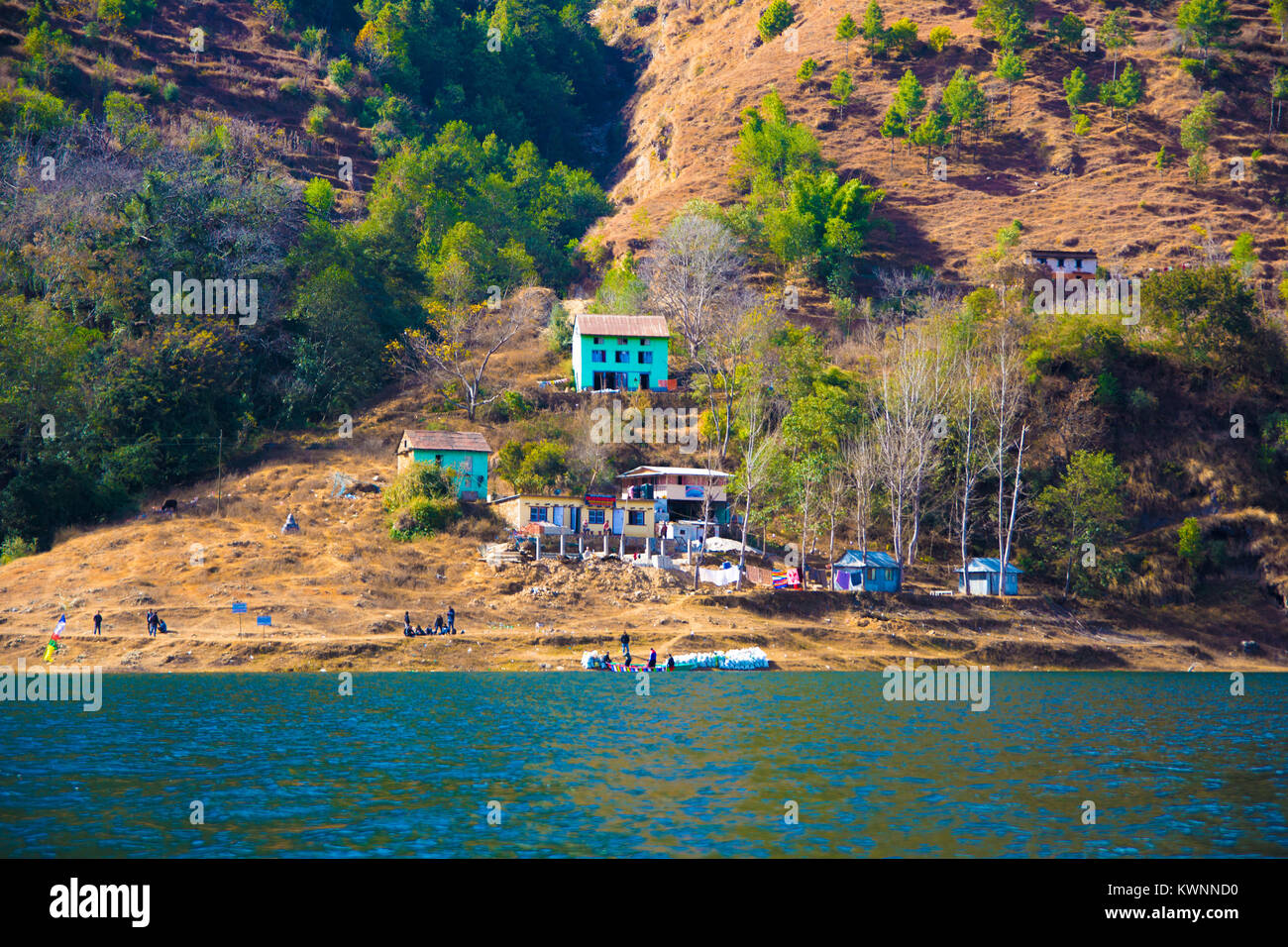 Beautiful Village Lake and Boat Stock Photo - Alamy