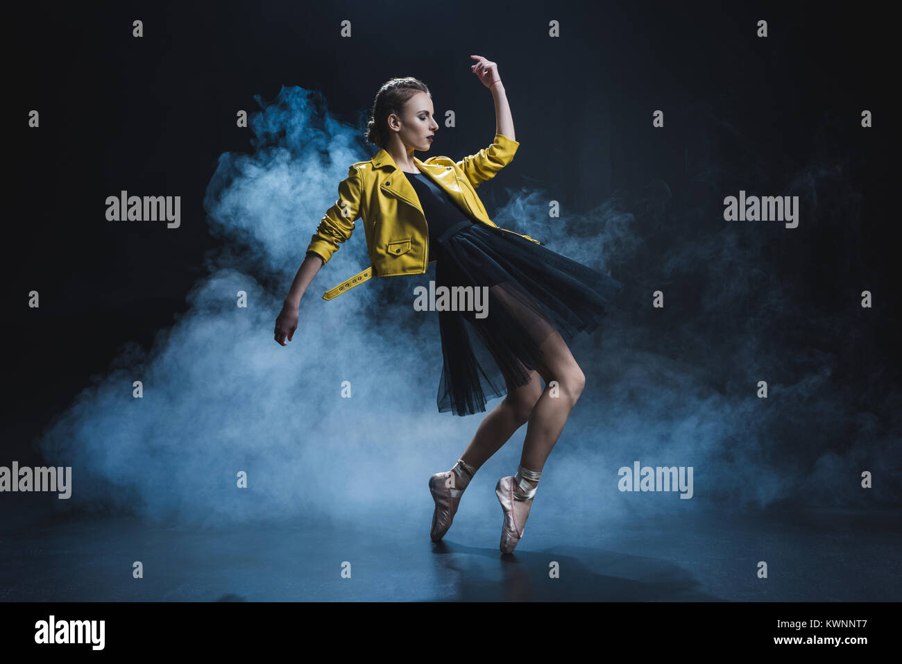 ballet dancer in leather jacket Stock Photo - Alamy