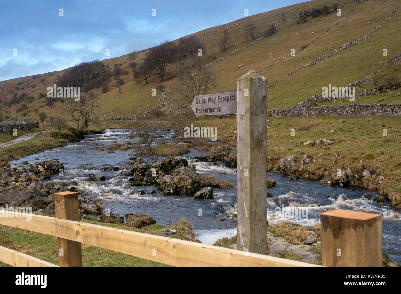River Wharfe in Upper Wharfedale, North Yorkshire next to the Dales Way ...