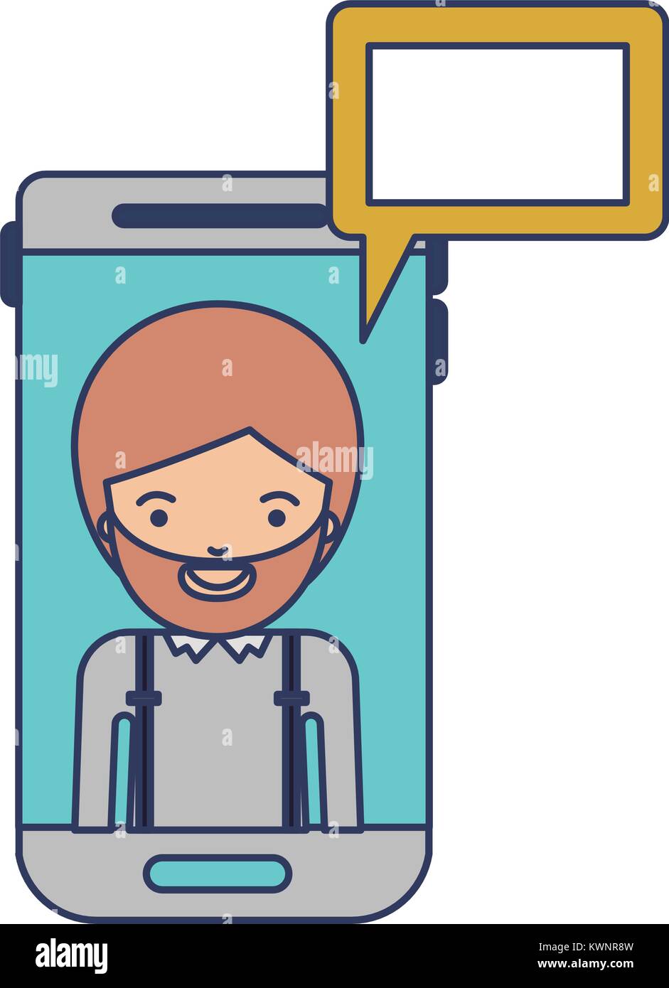 man social network smartphone screen dialogue in colorful silhouette ...