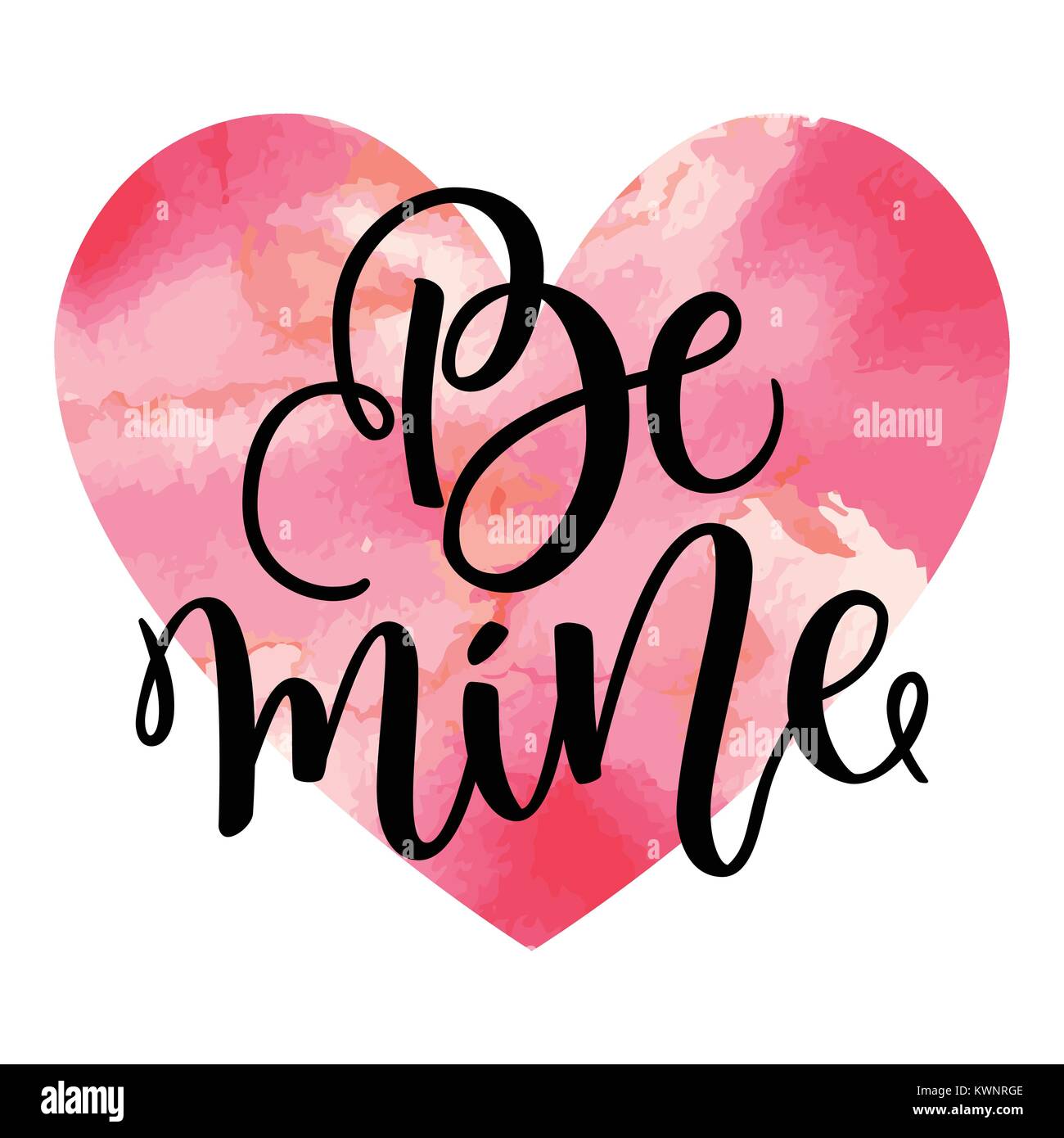 Be mine hand lettering, black ink calligraphy isolated on white ...