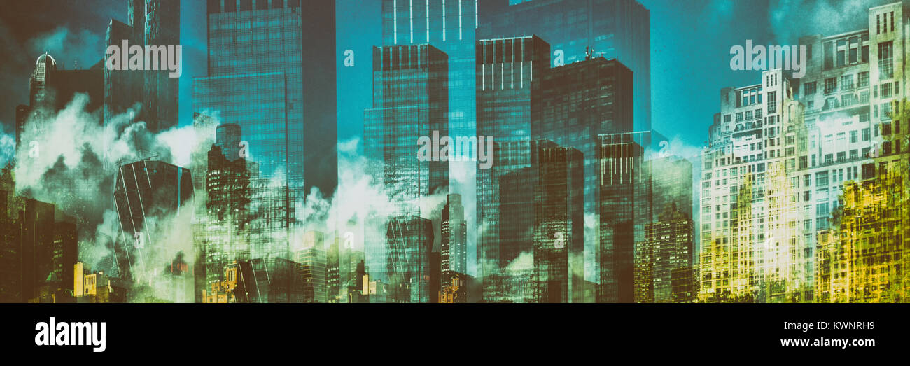 A superimposition of skyscrapers seen from central park, NYC Stock ...