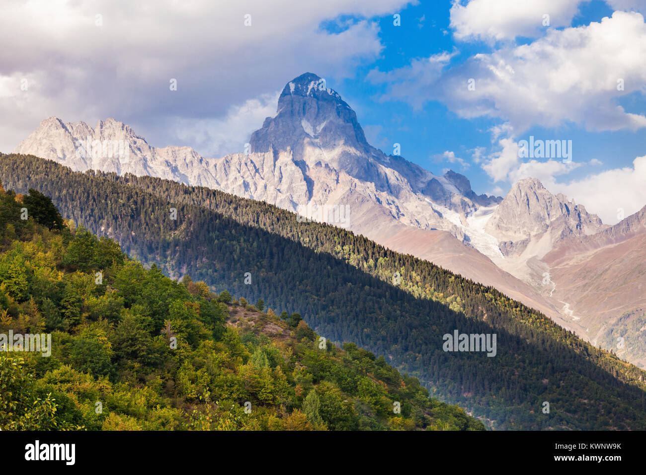 Ushba is one of the most notable peaks of the Caucasus Mountains. It is ...