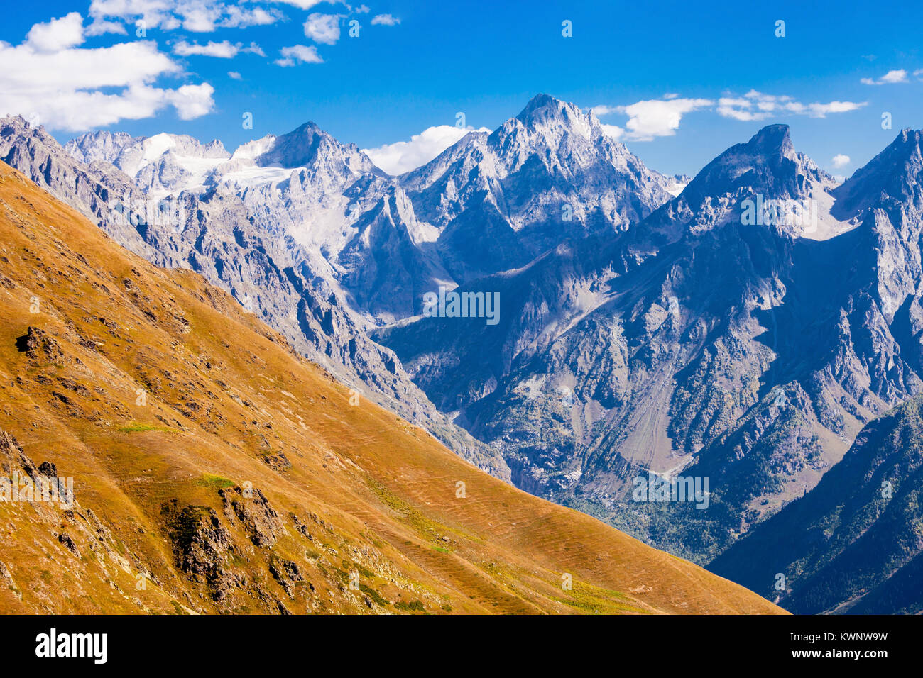 Close up view of Greater Caucasus. It is the major mountain range of ...