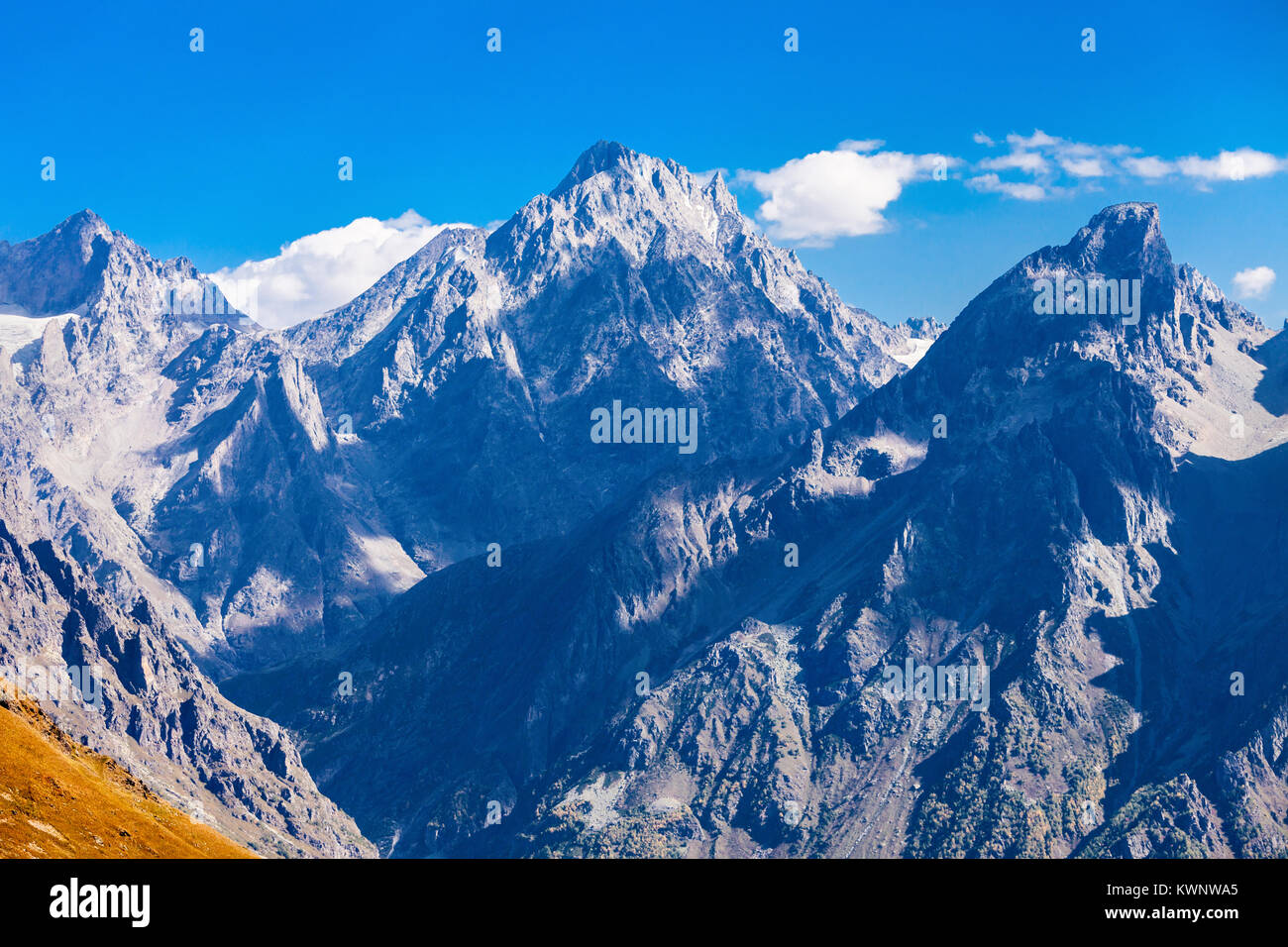 Close up view of Greater Caucasus. It is the major mountain range of ...