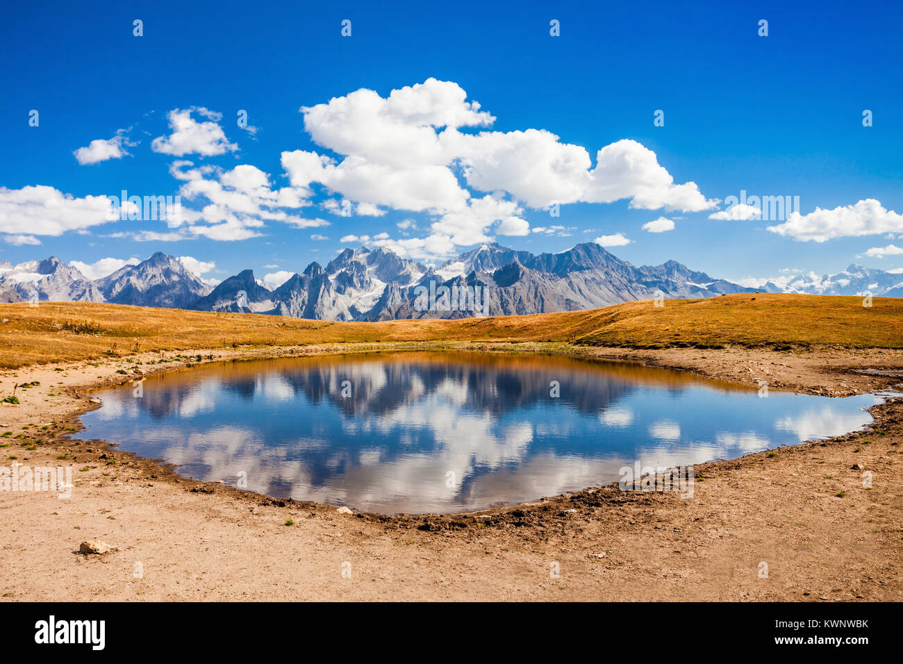 Koruldi Lake and Greater Caucasus Range, Mestia in Upper Svaneti region ...