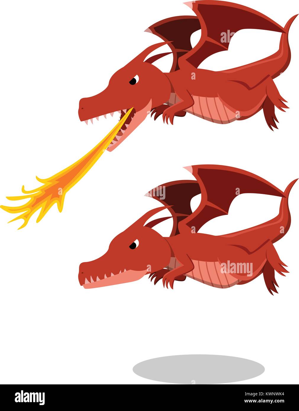Angry red dragon with fire breath, cartoon vector design Stock Vector ...