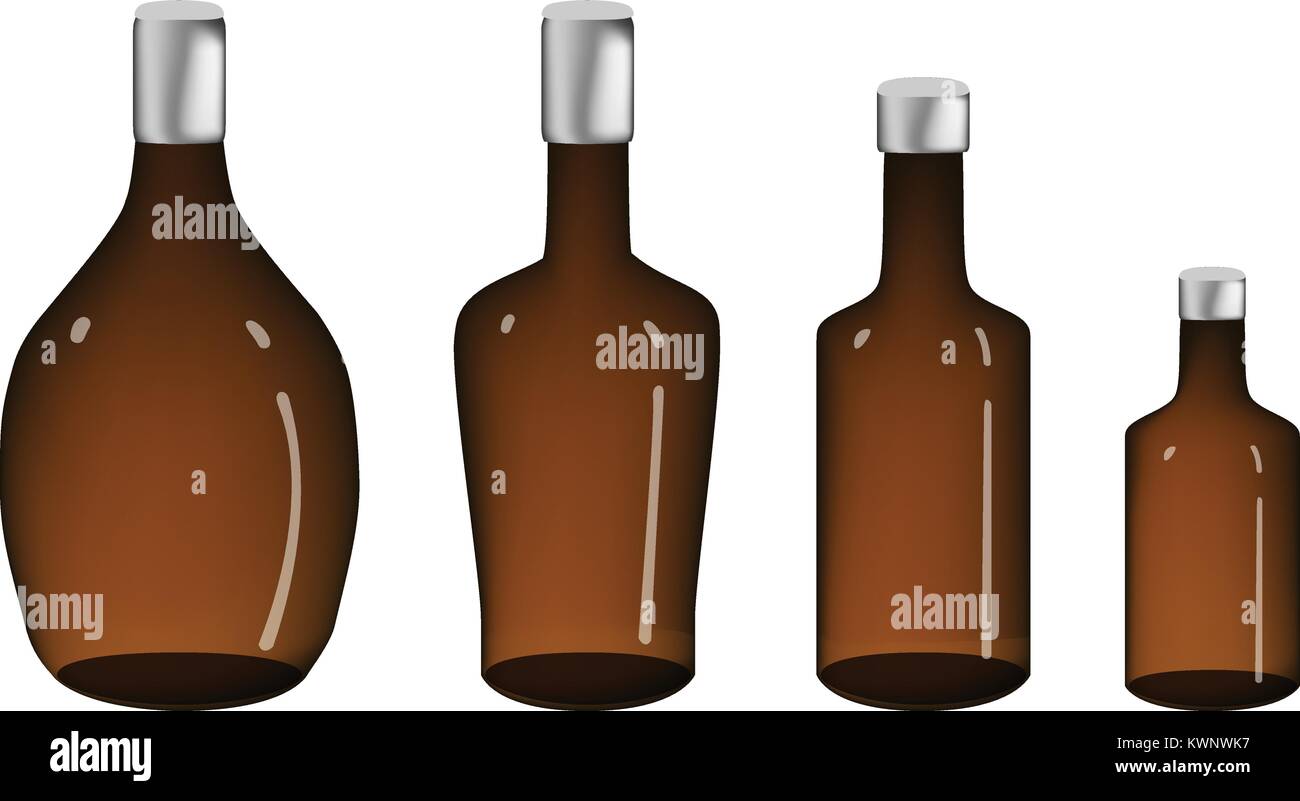 Set of Brown Alcohol bottle isolated on white, vector Stock Vector ...