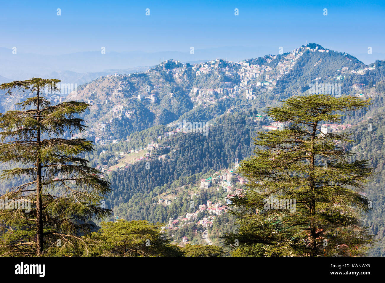 Shimla aerial view, it is the capital city of the Indian state of ...