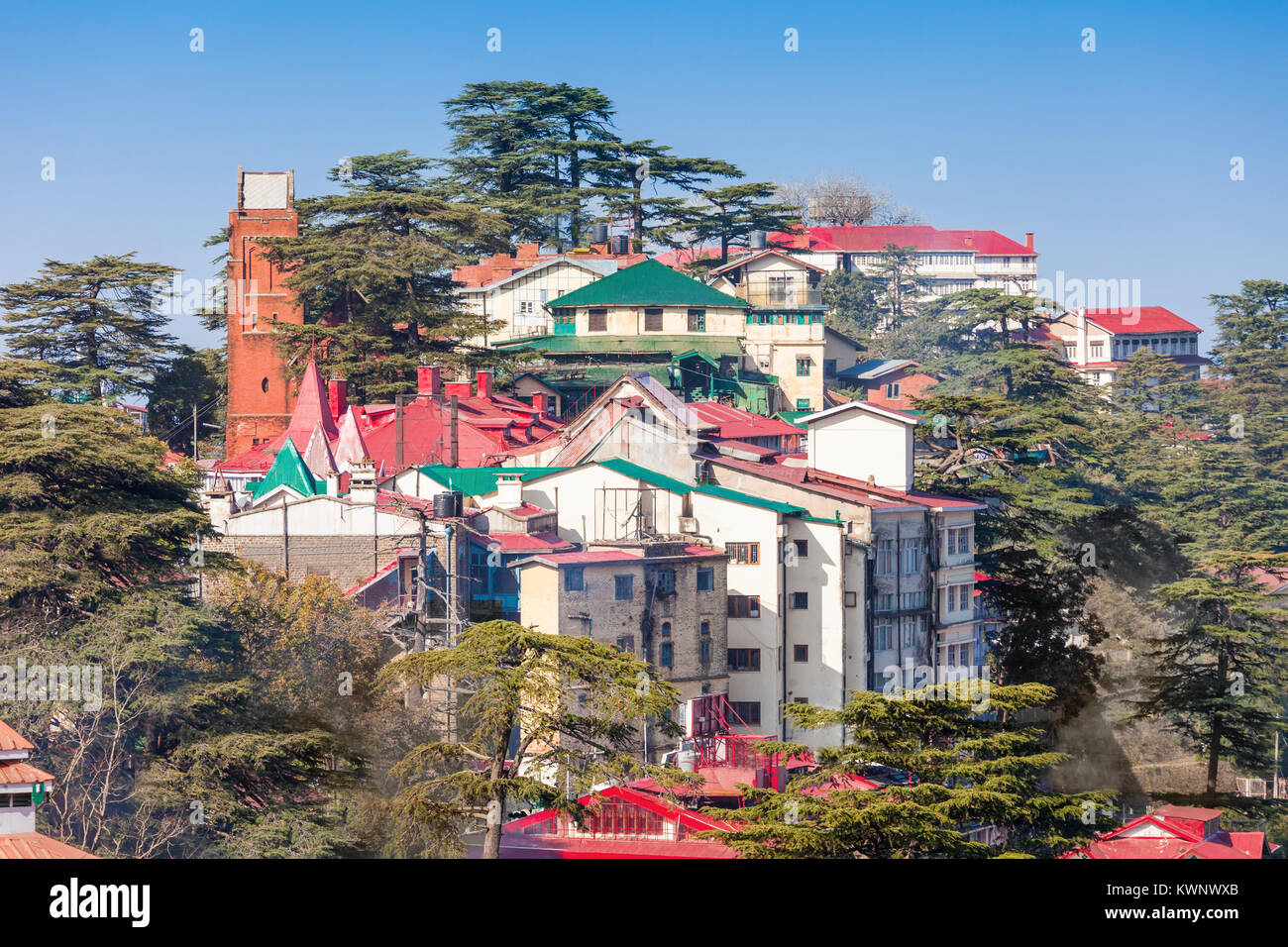 Shimla aerial view, it is the capital city of the Indian state of ...