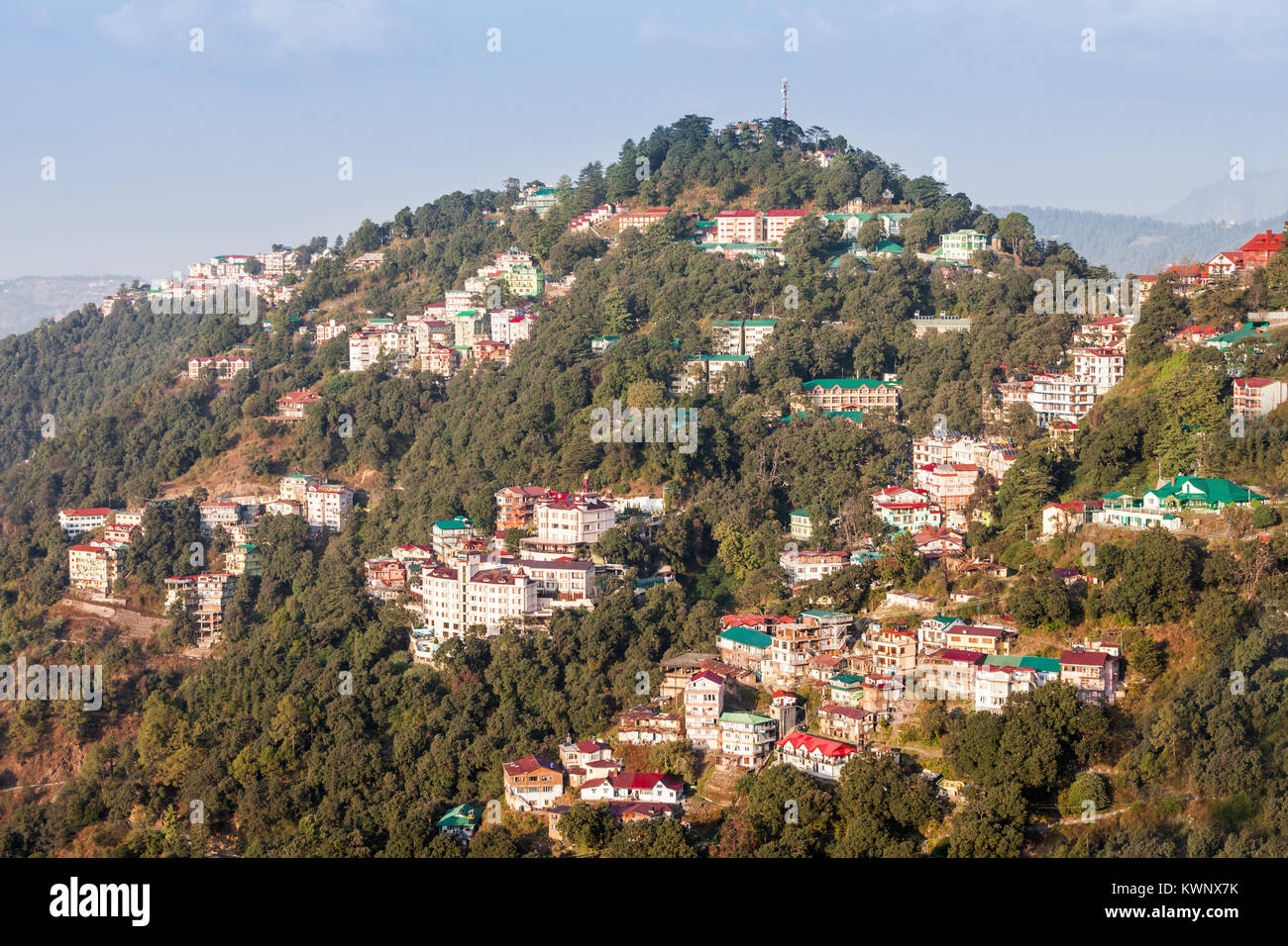 Shimla aerial view, it is the capital city of the Indian state of ...