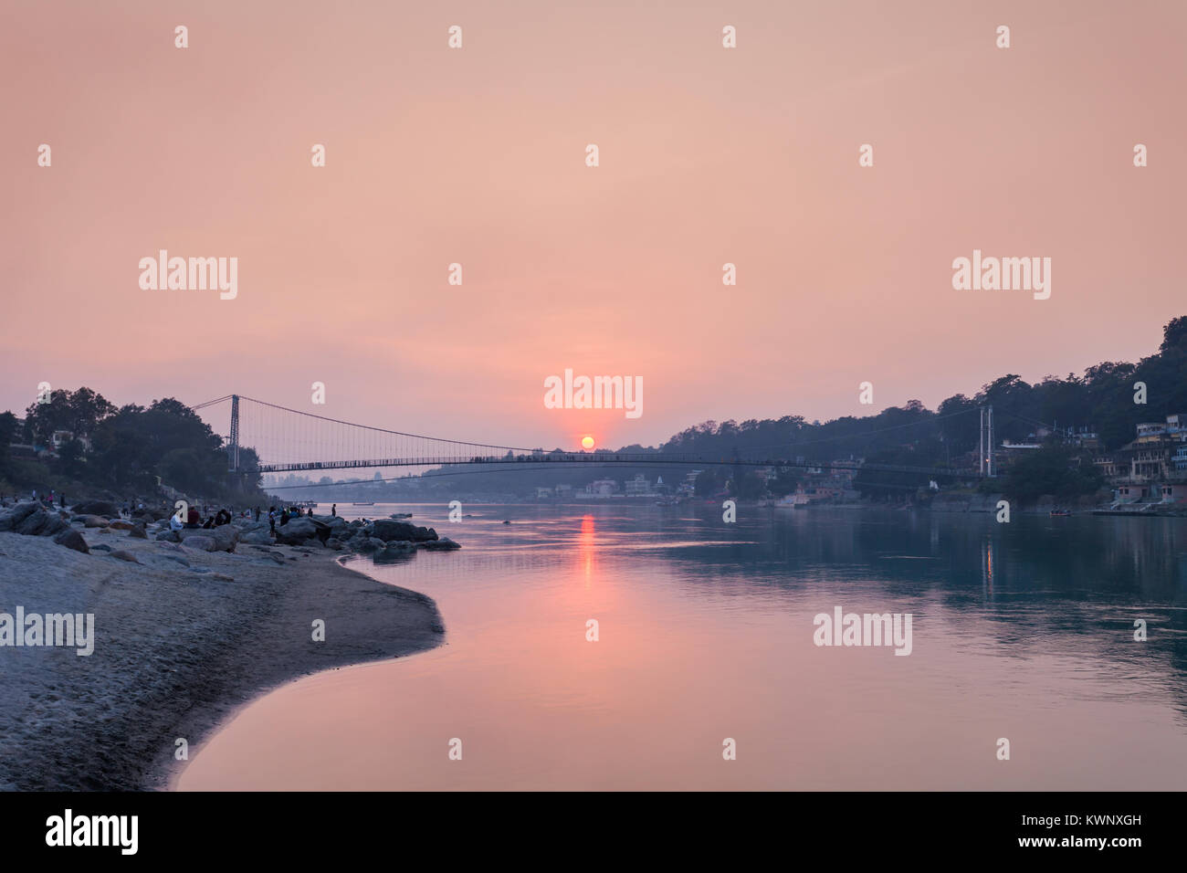 Ram Jhula on sunset, it is an iron suspension bridge situated in ...