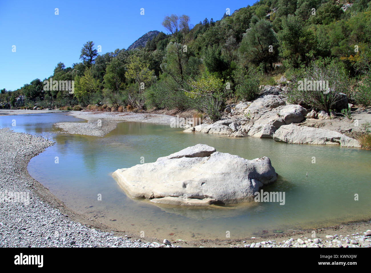 Big rock and water in river in Turkey Stock Photo - Alamy