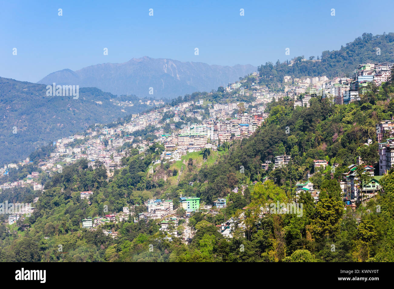 Gangtok city aerial panoramic view from Ropeway in the Indian state of ...