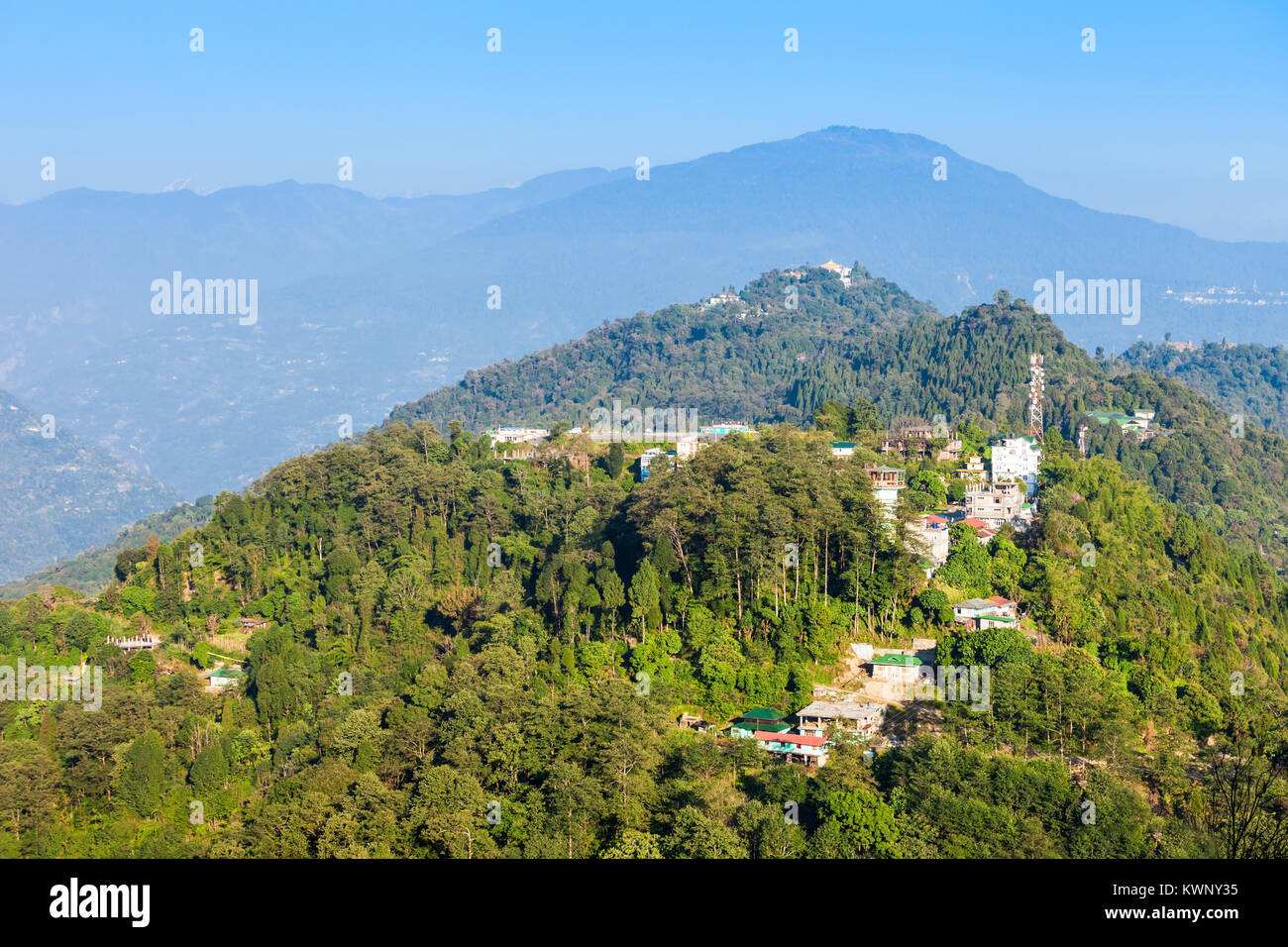 Pelling panoramic aerial view. Pelling is a town in the district of ...