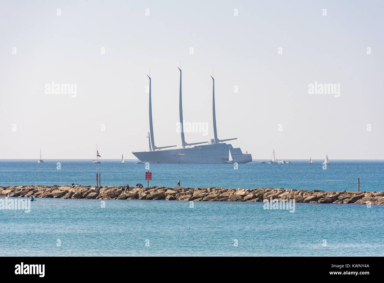 Israel, Tel Aviv-Yafo - December 2, 2017: Sailing Yacht A, the largest ...