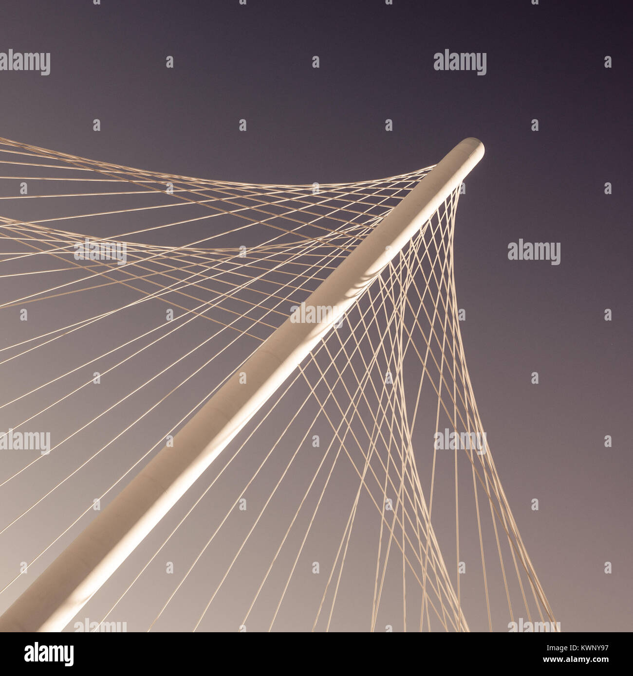 Pylon of cable-stayed bridge with cables forming a fan-like pattern ...