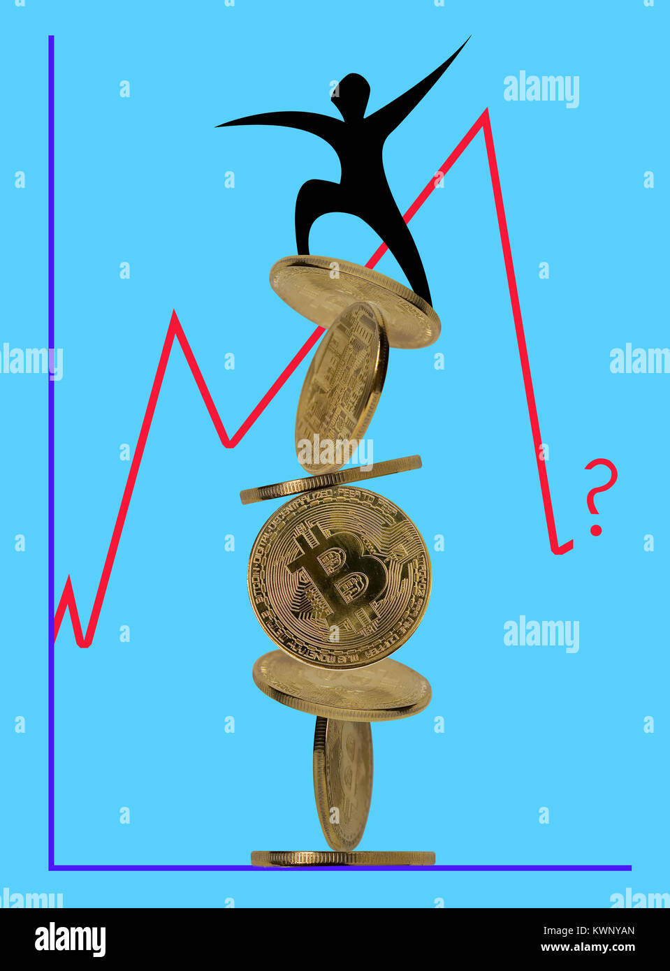 A man stands on a pyramid of bitcoins. Crypto currency rate Stock Photo ...