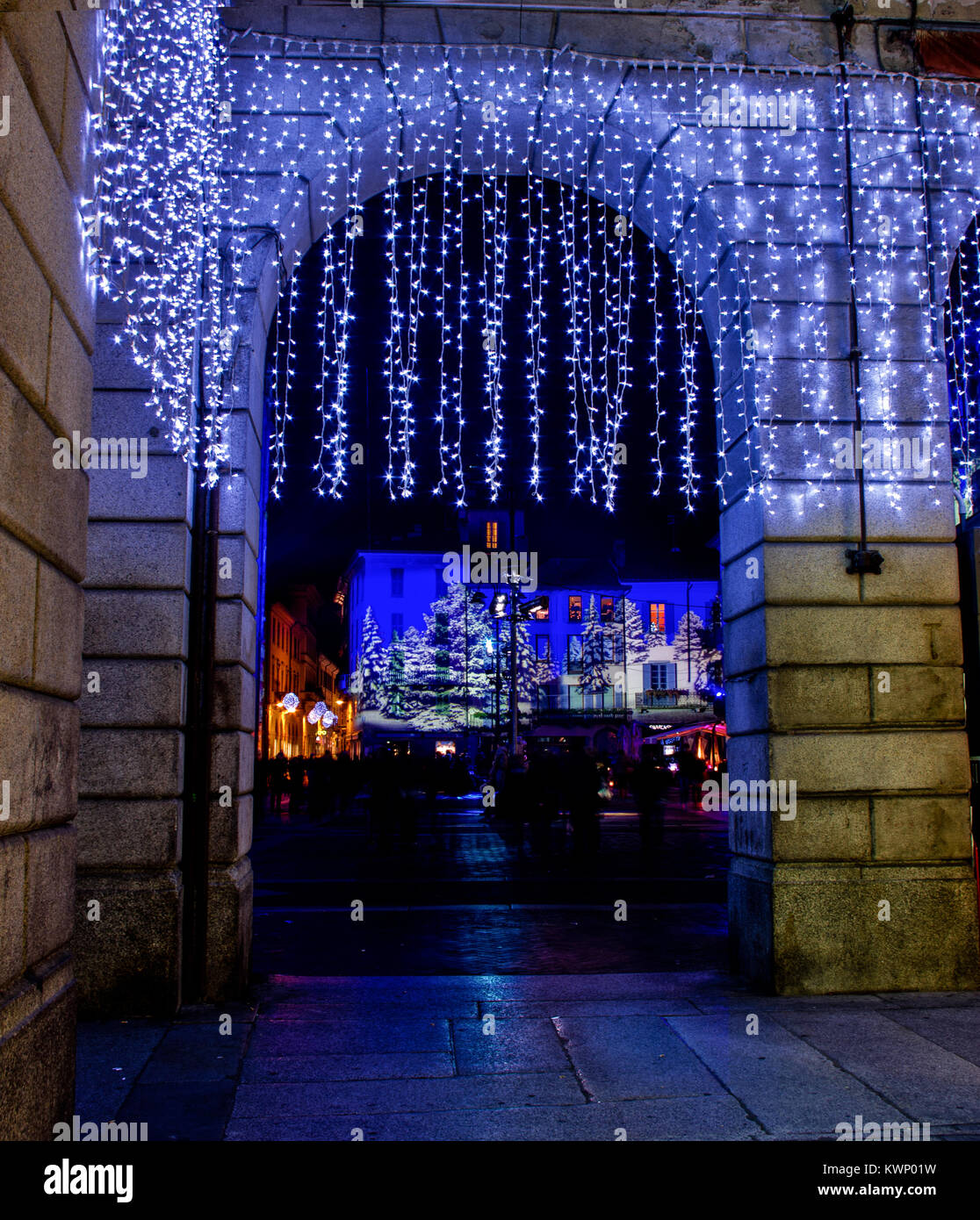 the city center of Como, Italy, illuminated for the Christmas holidays ...