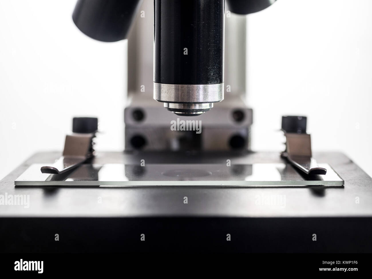 Microscope and microscope glass slide closeup macro, backlit, white ...