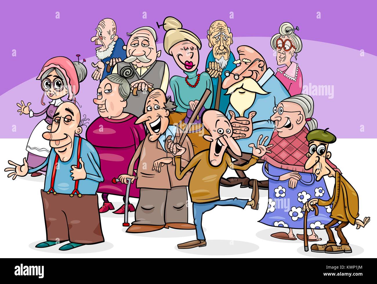 Cartoon Illustration of Elder People or Senior Characters Group Stock ...