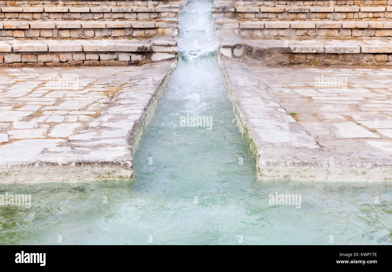 Hot spring water flows through Pamukkale, southwestern Turkey. The site ...