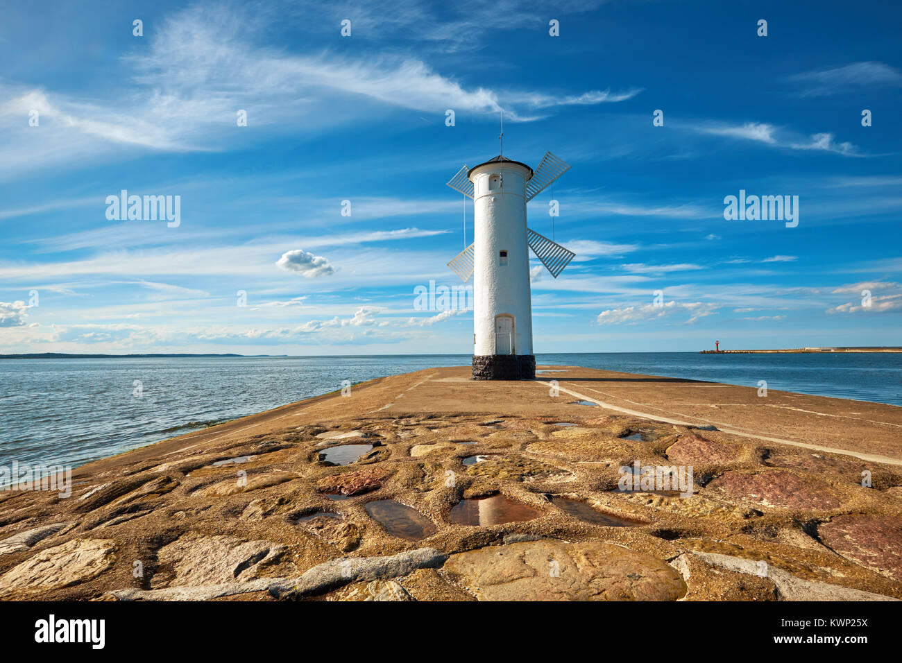 Old lighthouse in Swinoujscie, a port in Poland on the Baltic Sea. The ...