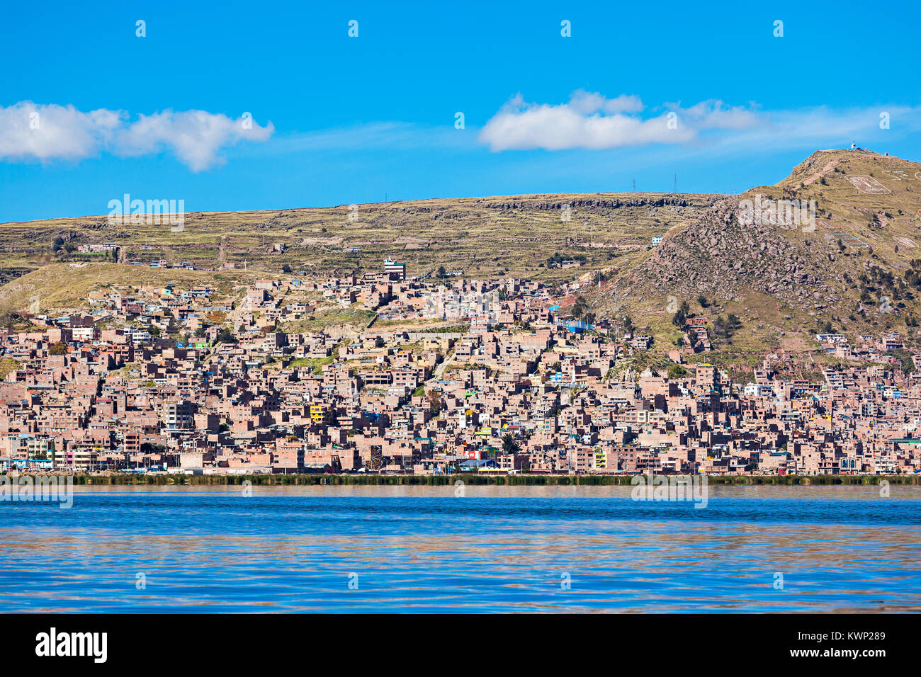Puno panoramic view from Titicaca lake, Peru Stock Photo - Alamy