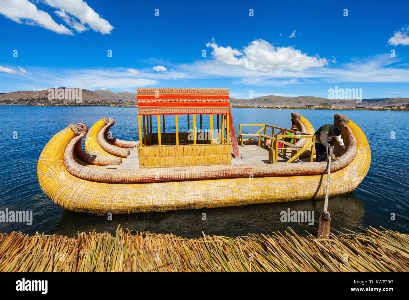Totora boat on the Titicaca lake near Puno, Peru Stock Photo - Alamy