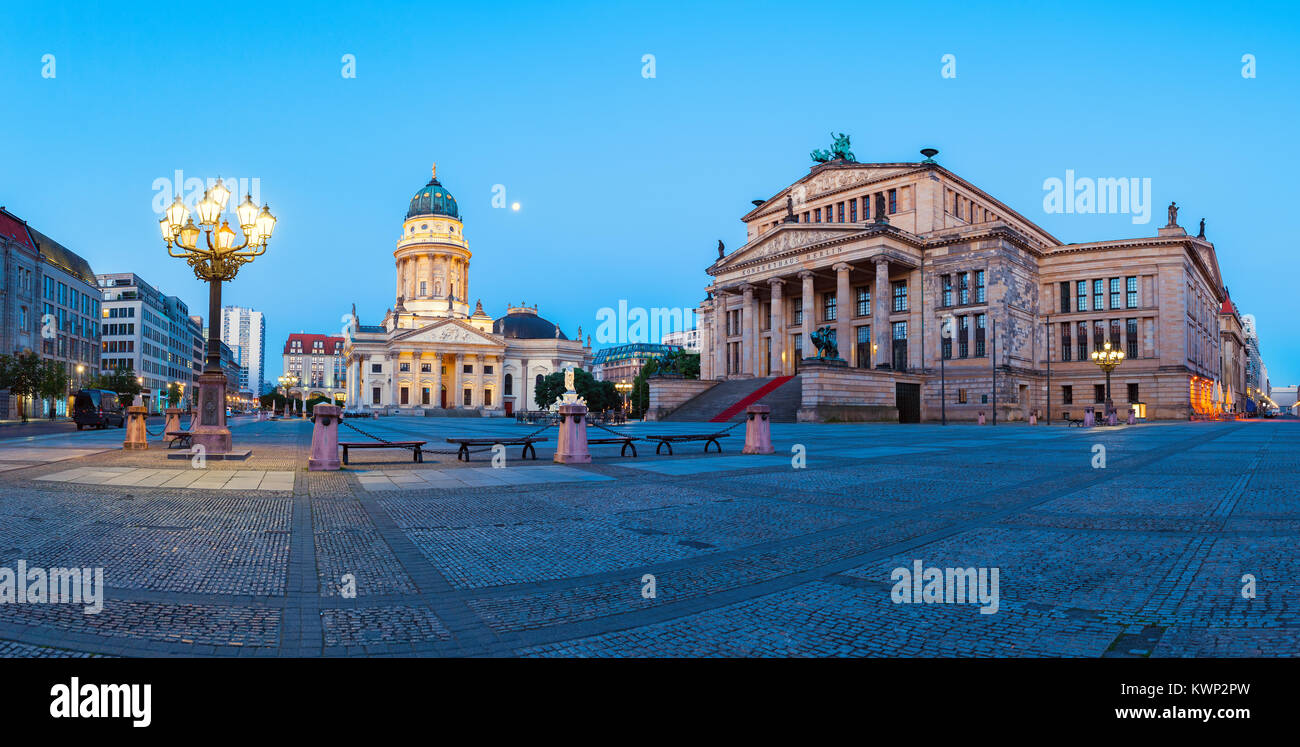 Panorama image of Gendarmenmarkt square in Berlin with German church ...