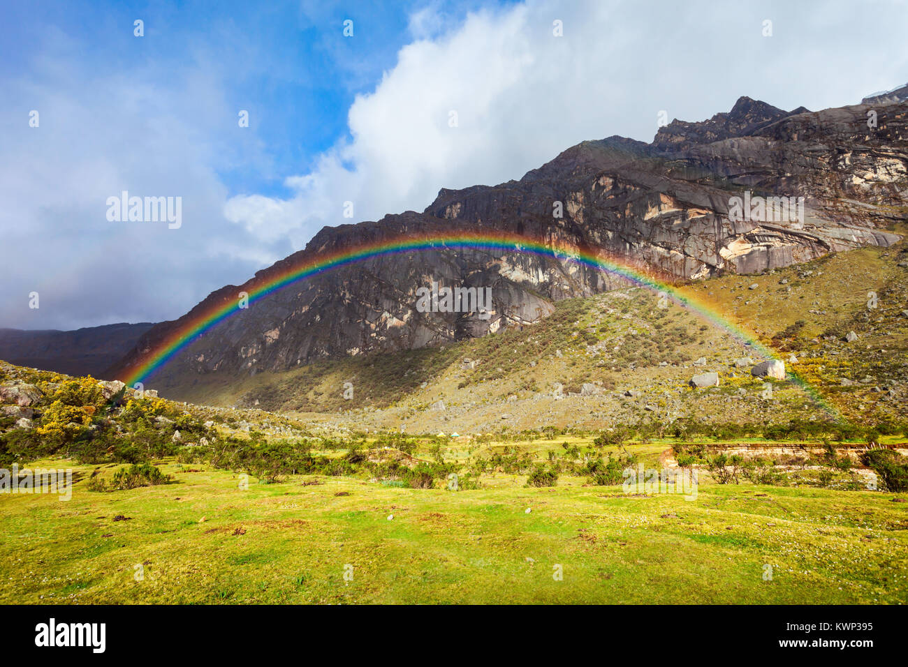 Very beautiful rainbow, mountains and blue sky landscape Stock Photo ...