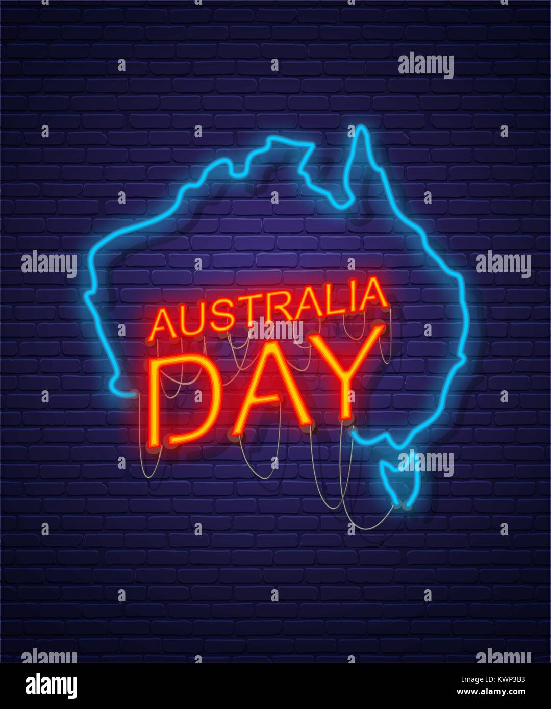 Australia Day. Neon sign on brick wall. Map of Australia. Australian ...