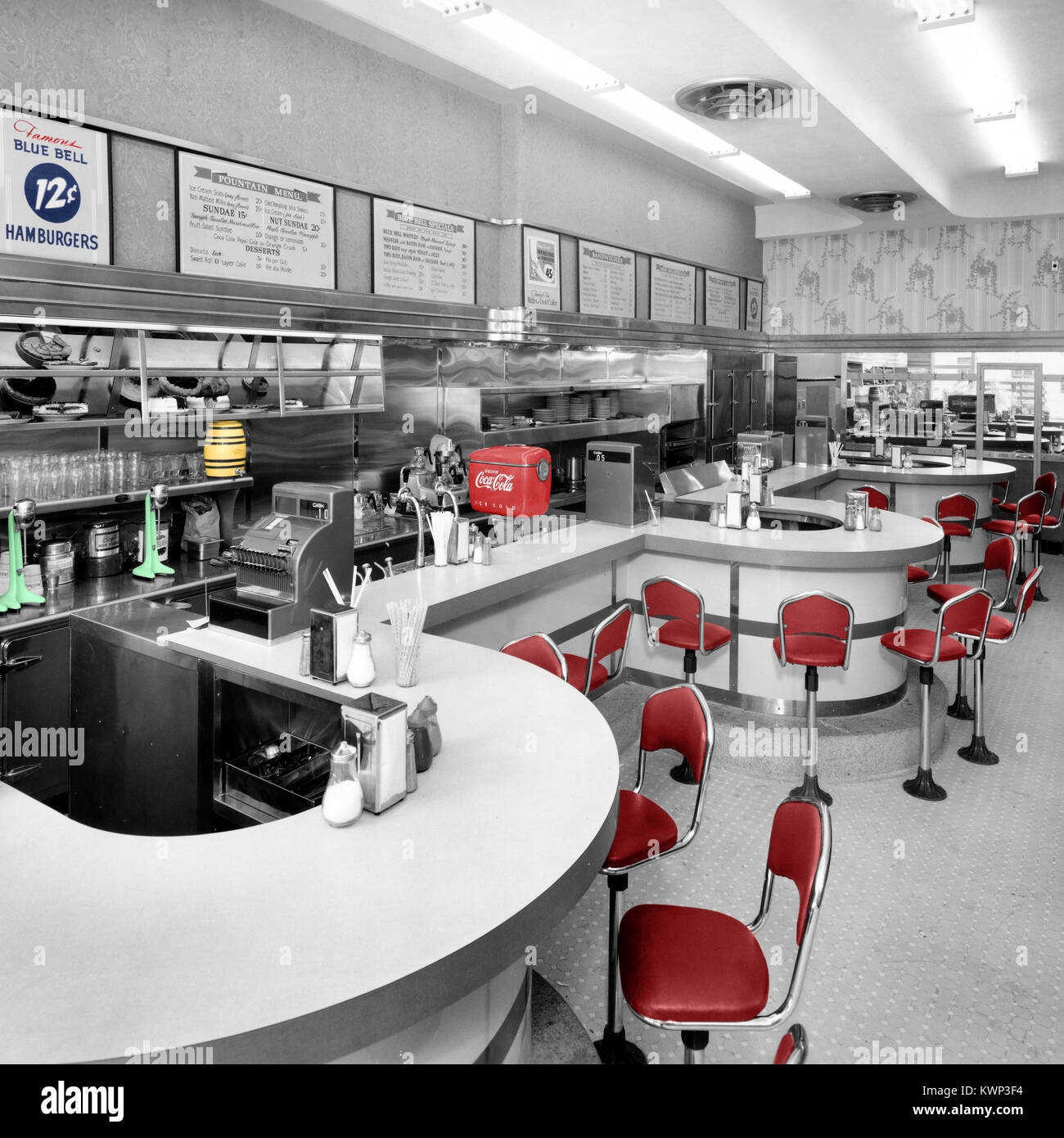 Colorized vintage photo of diner circa 1948 Stock Photo - Alamy