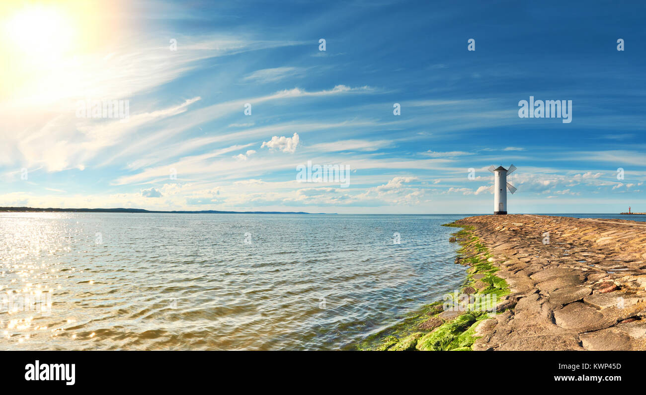 Panoramic image of a seaside by lighthouse in Swinoujscie, a port in ...