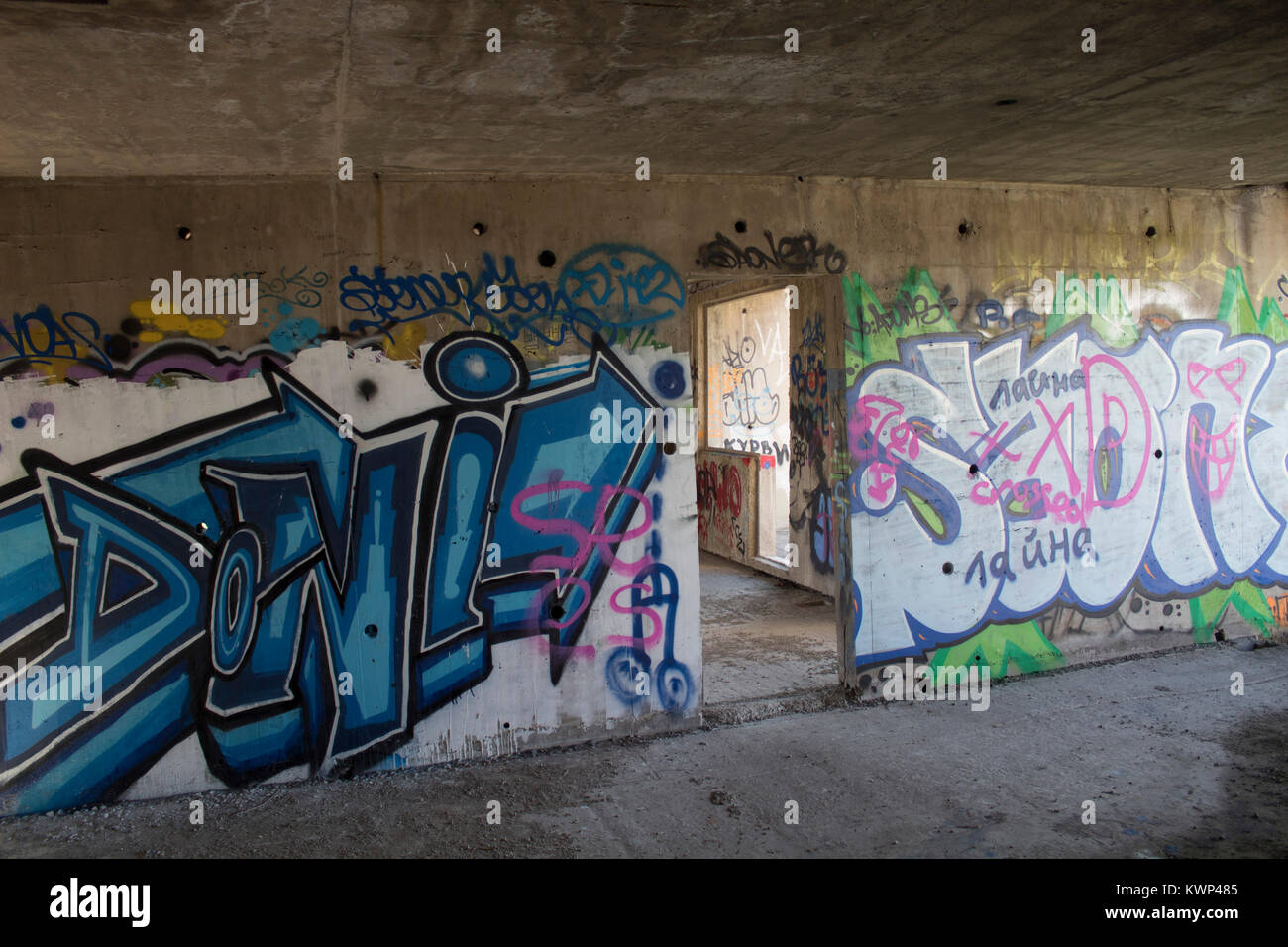 Graffiti inside the abandoned building Stock Photo - Alamy