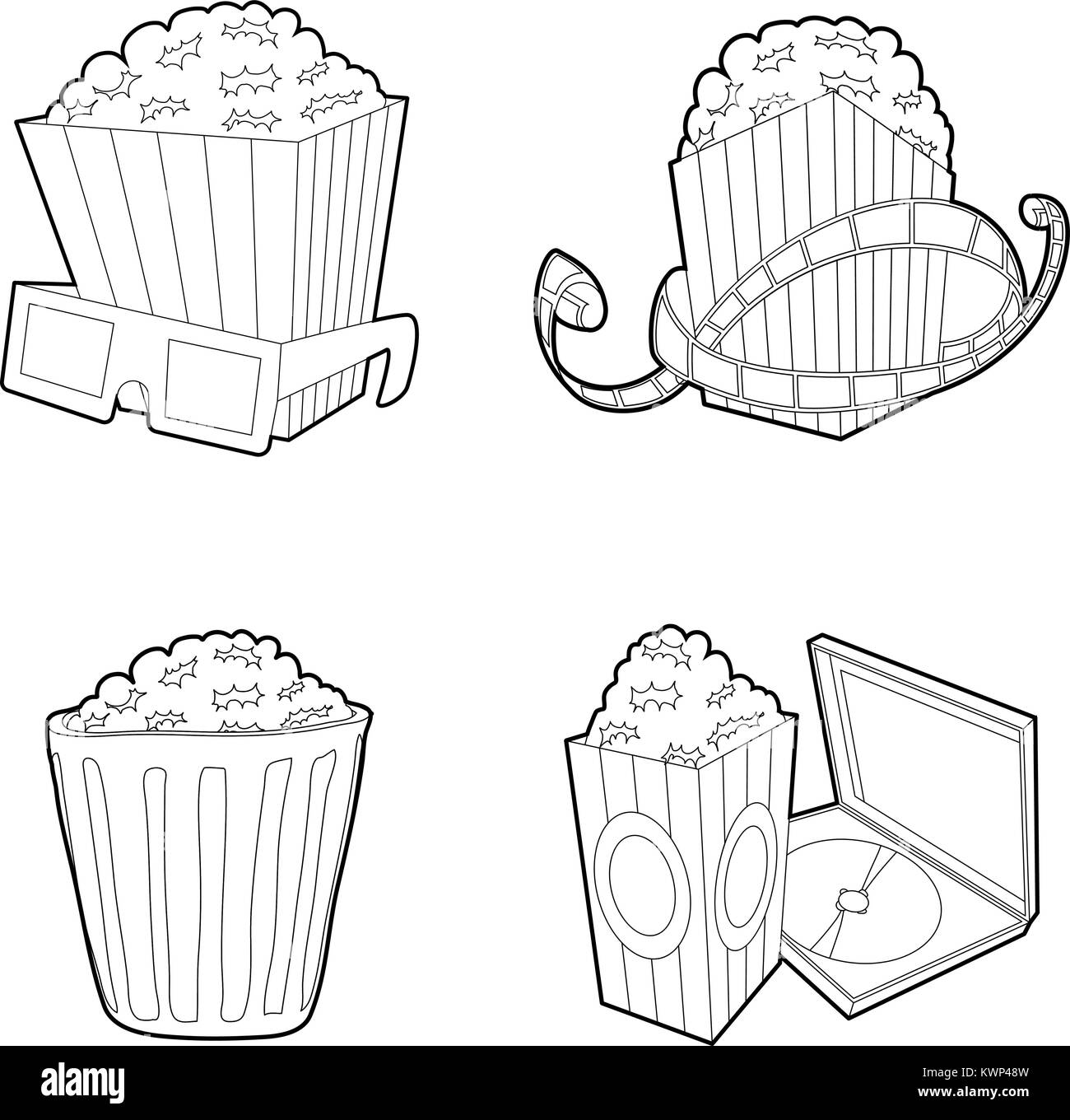 Popcorn icon set, outline style Stock Vector Image & Art - Alamy