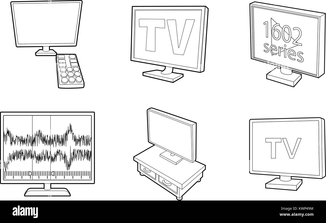 Tv set icon set, outline style Stock Vector Image & Art - Alamy