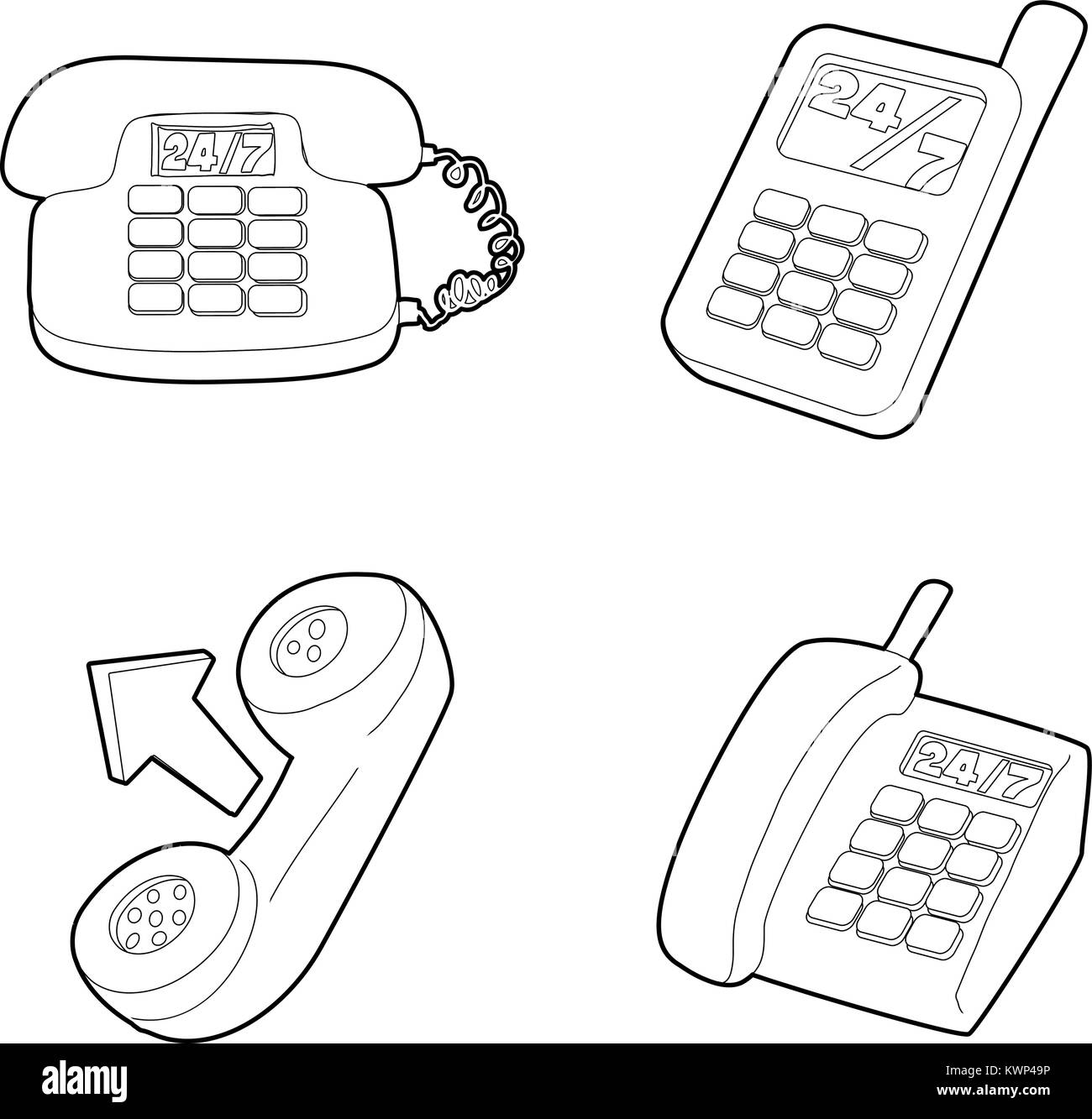 Telephone icon set, outline style Stock Vector Image & Art - Alamy