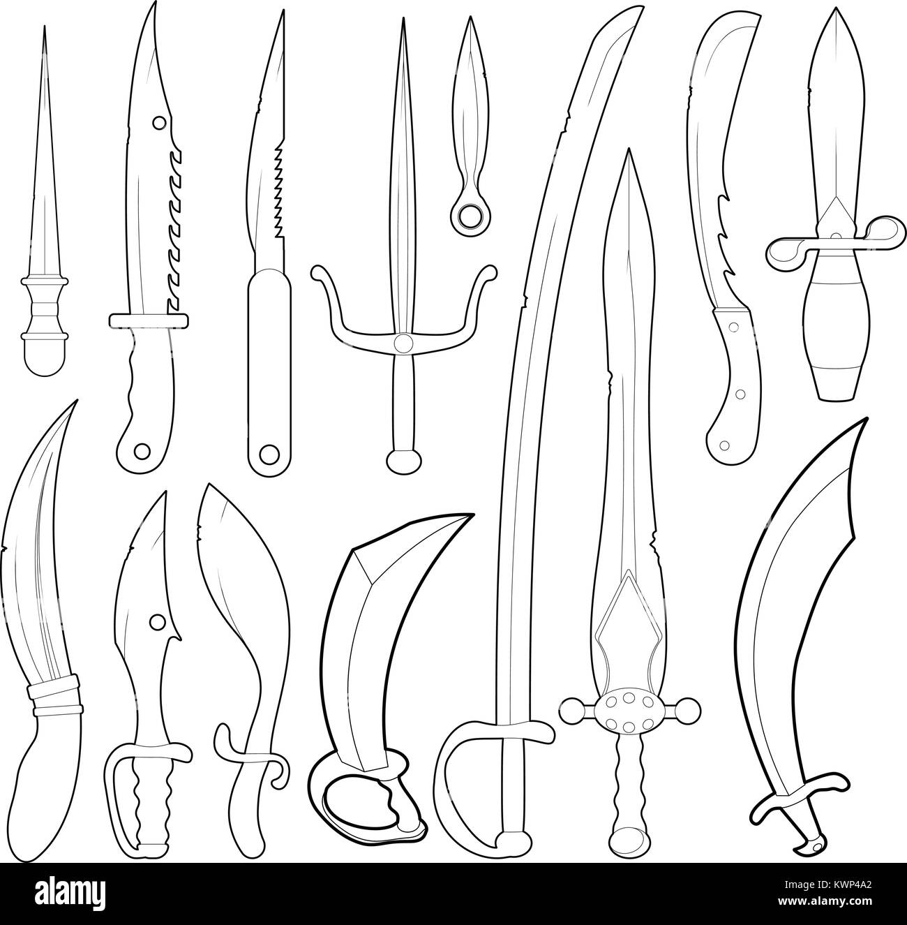 Sword icon set, outline style Stock Vector Image & Art - Alamy