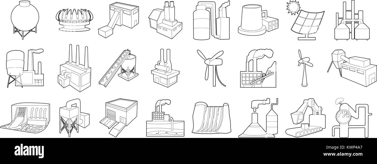 Factory icon set, outline style Stock Vector Image & Art - Alamy