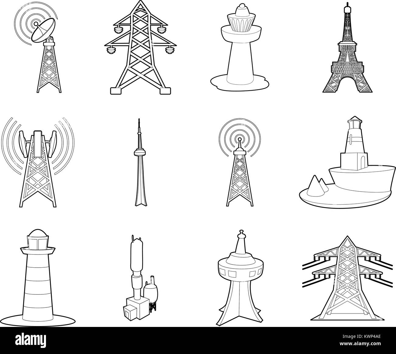 Tower icon set, outline style Stock Vector Image & Art - Alamy