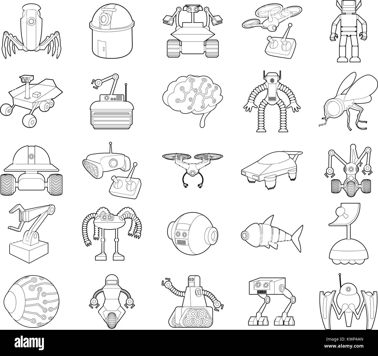 Robot icon set, outline style Stock Vector Image & Art - Alamy