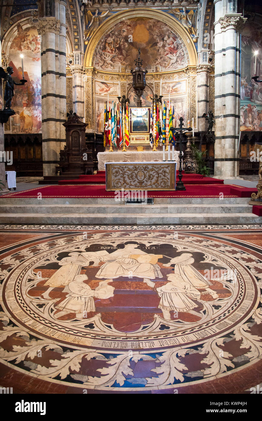 The Story of King David marble mosaic floor inlay by Pinturicchio in ...